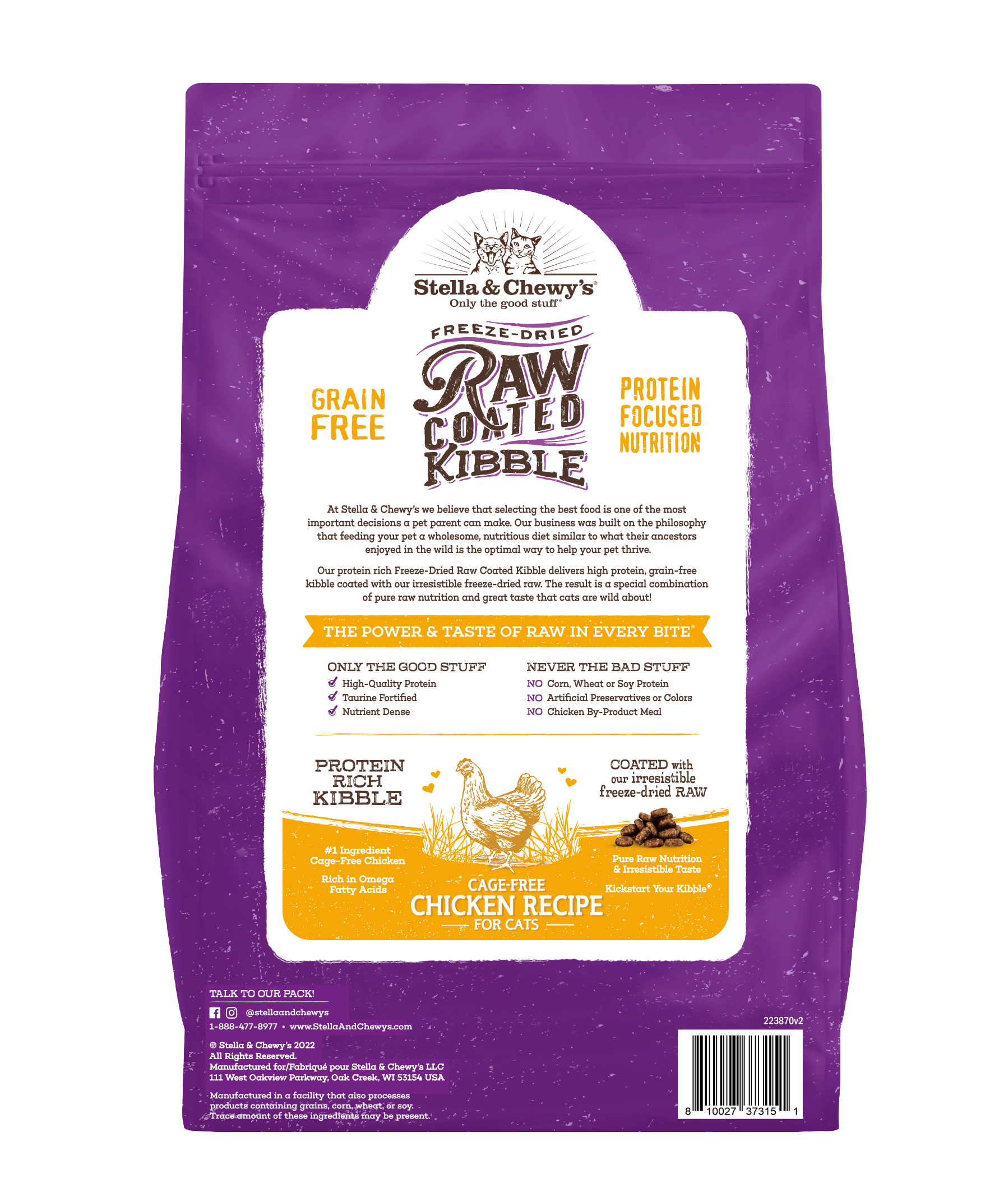 Cat-Raw Coated Kibble Chicken 1.1 Kg (2.5lb) | Velocity